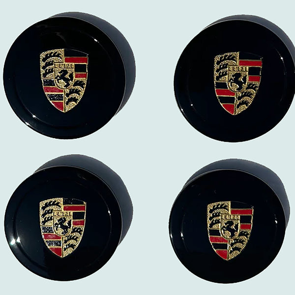 Gloss Black Detailed Porsche Fuchs Center Caps - Aircooled Vintage Works