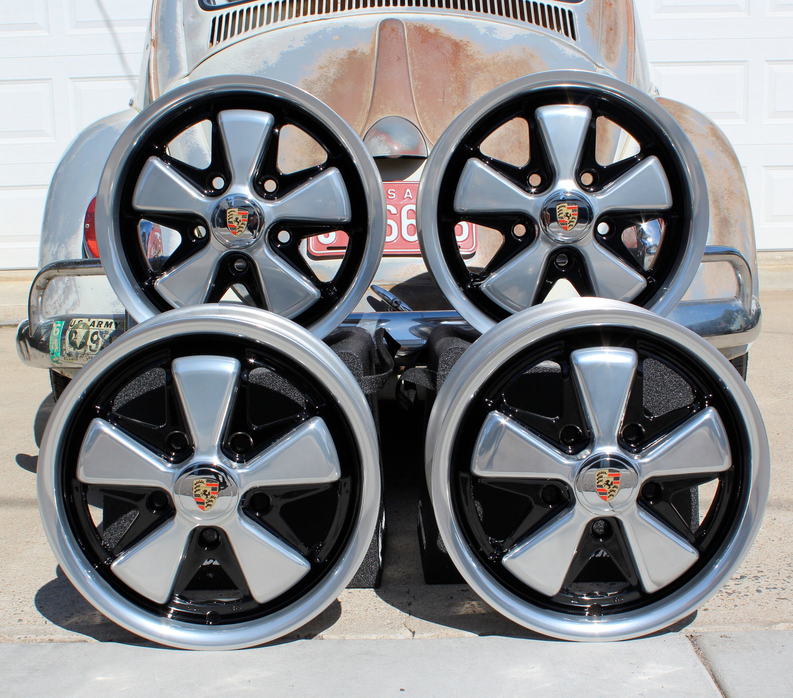 Polished and Detailed Staggered Fuchs VW Wheel Set - Aircooled Vintage ...