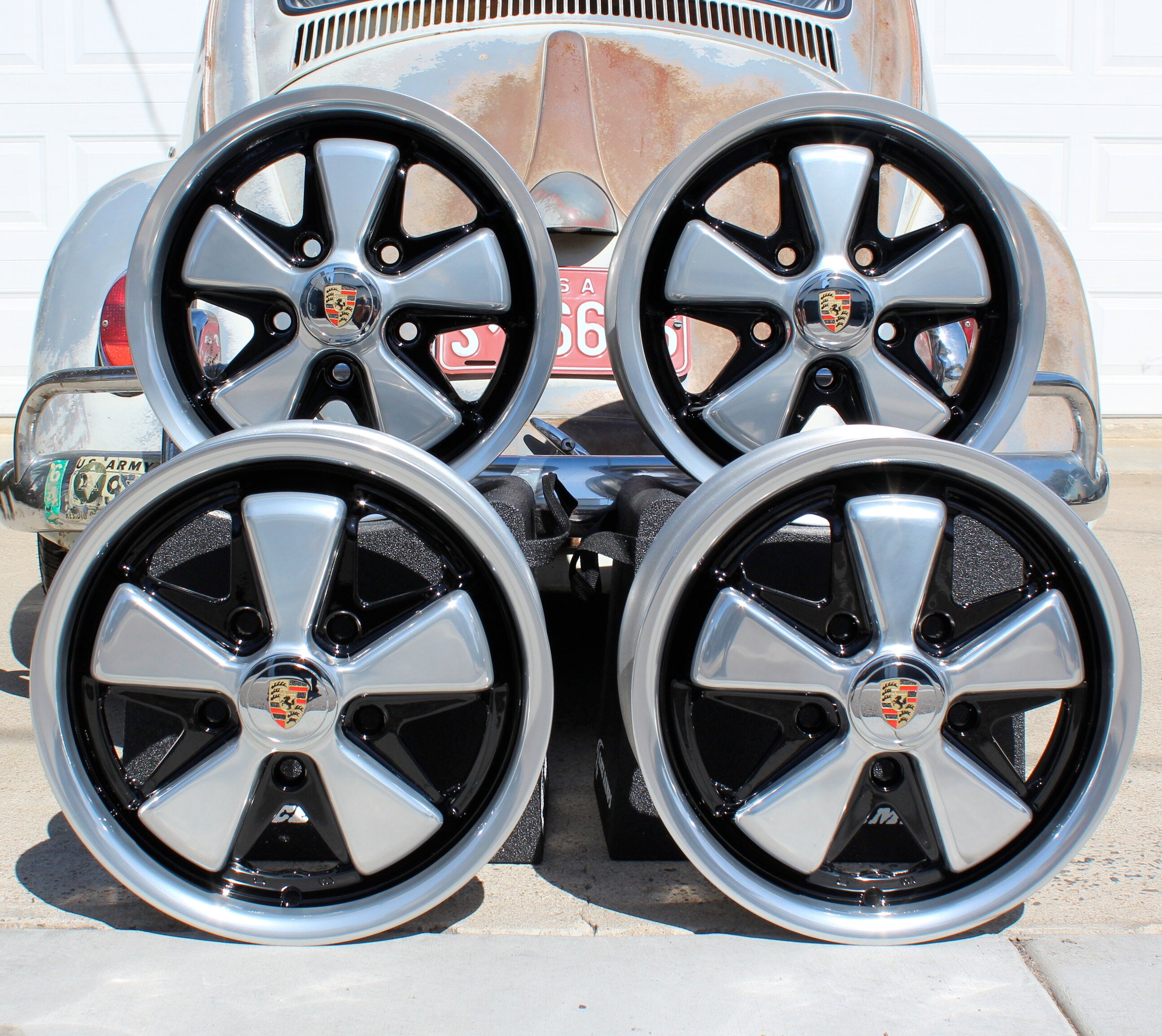 Polished and Detailed Staggered Fuchs VW Wheel Set - Aircooled Vintage ...