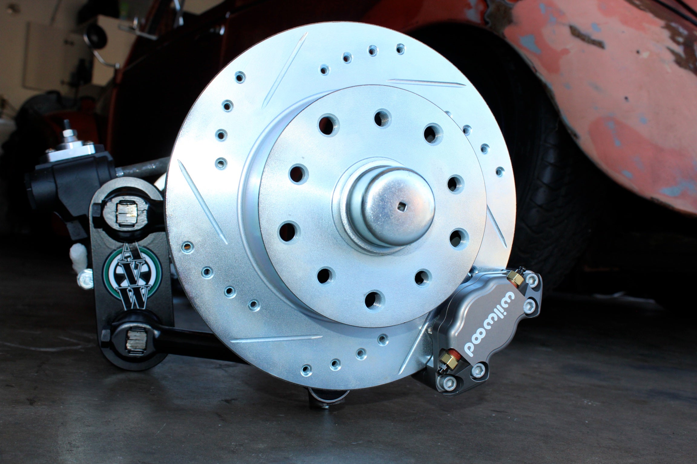 VW Bug Front Drop Spindle Drilled Rotor Disc Brake Kits with WILWOOD C ...