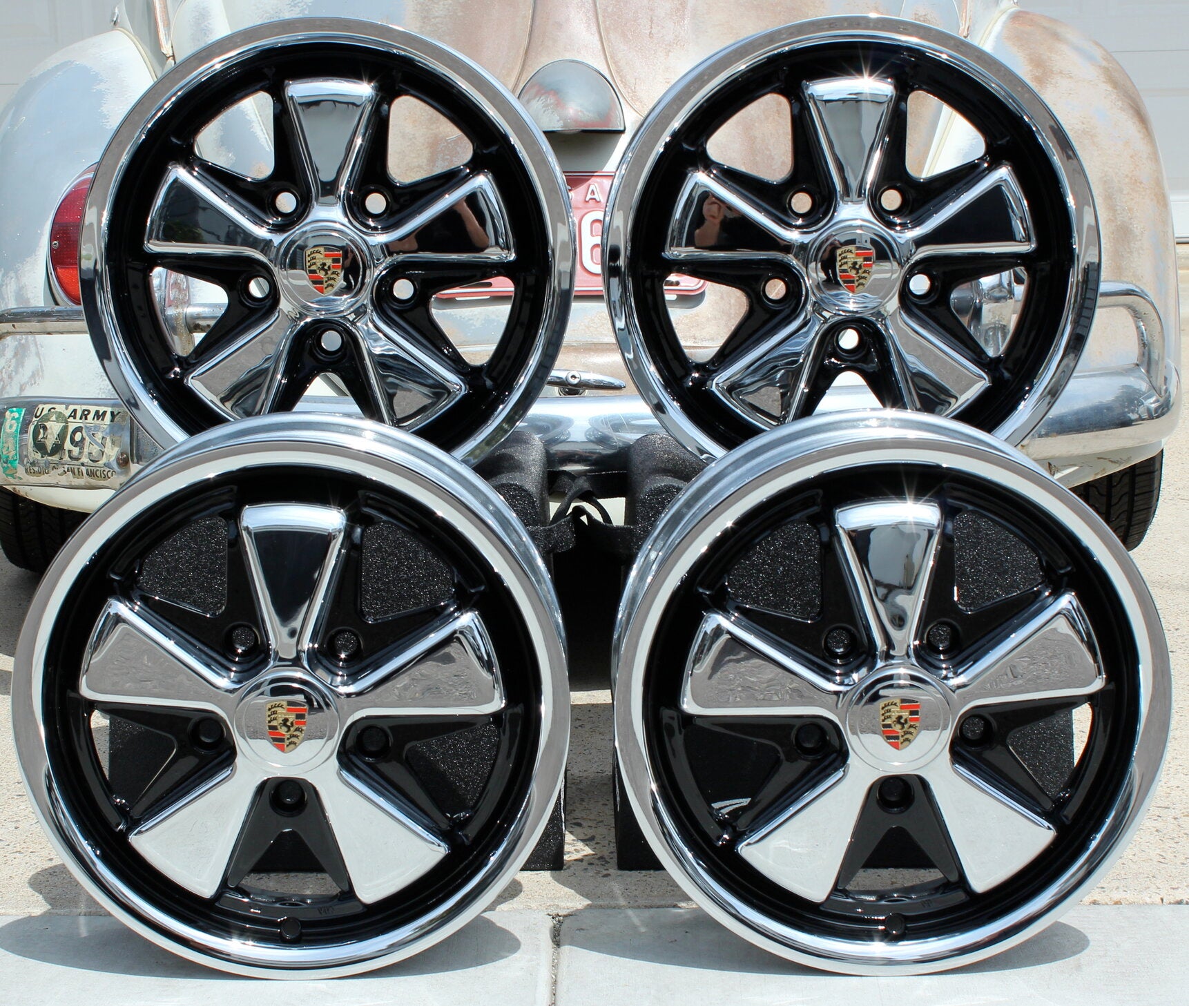 Chrome and Detailed Porsche VW Fuchs Wheels - Aircooled Vintage Works